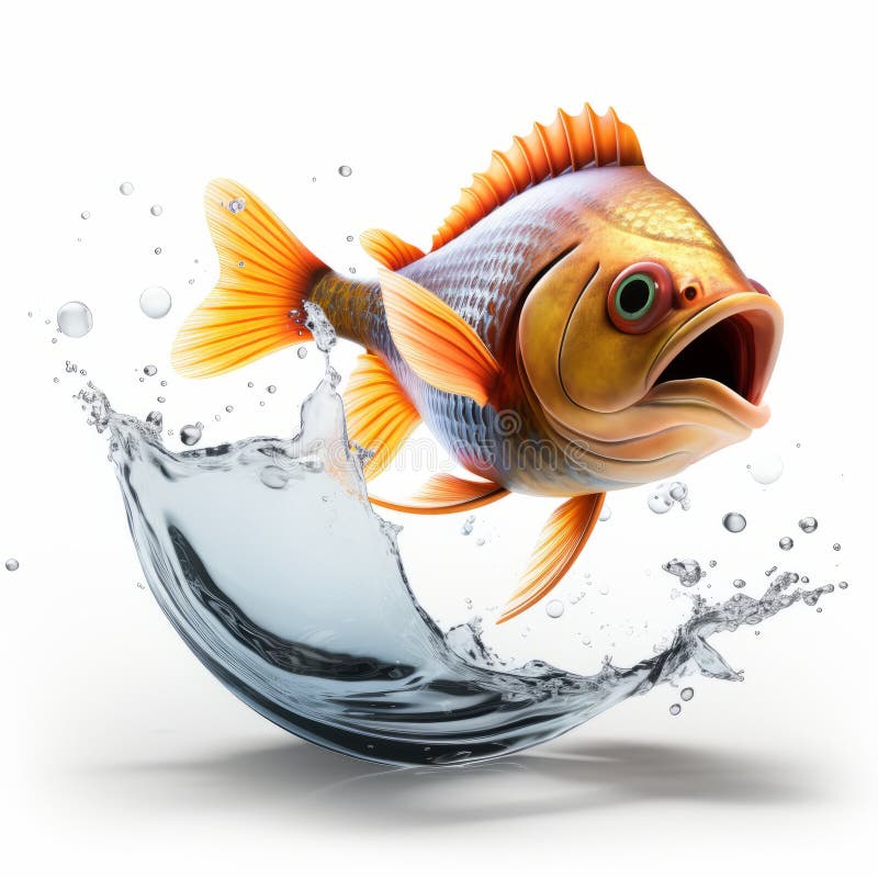Fish Catching a Wave: a Strikingly Expressive 3d Illustration Stock ...