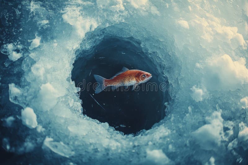A Fish Caught by an Ice Fisherman Near an Ice Hole. Generative AI ...