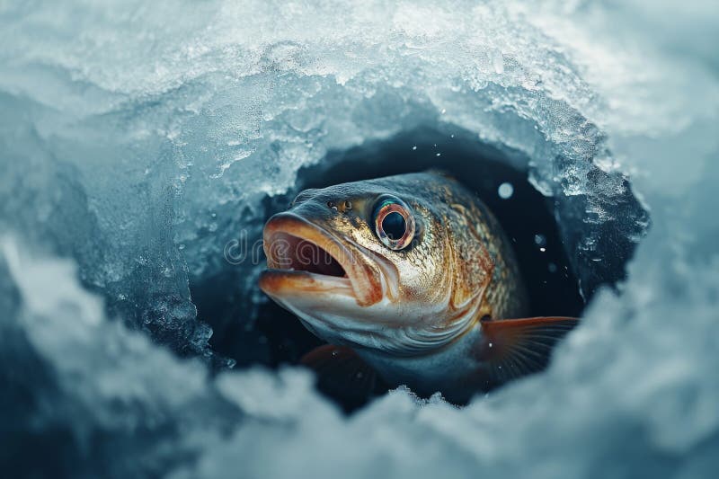 A Fish Caught by an Ice Fisherman Near an Ice Hole. Generative AI ...