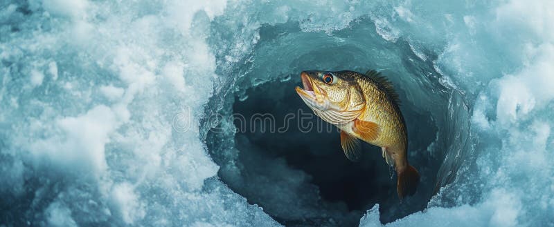 A Fish Caught by an Ice Fisherman Near an Ice Hole. Generative AI ...