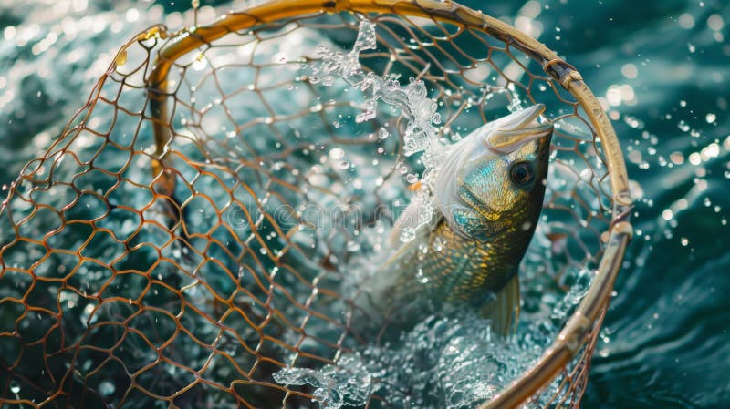 A Fish is Caught in a Net and is Swimming in the Water Stock ...