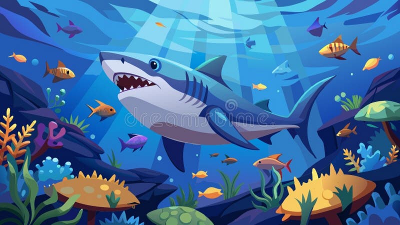 Fish Character. Funny Shark. Comic Sharks Emotions. Shark Mascot Stock ...