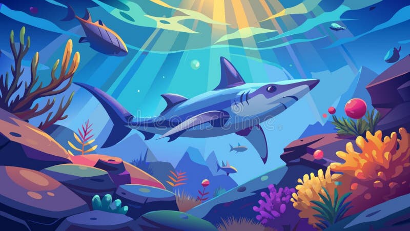 Fish Character. Funny Shark. Comic Sharks Emotions. Shark Mascot Stock ...