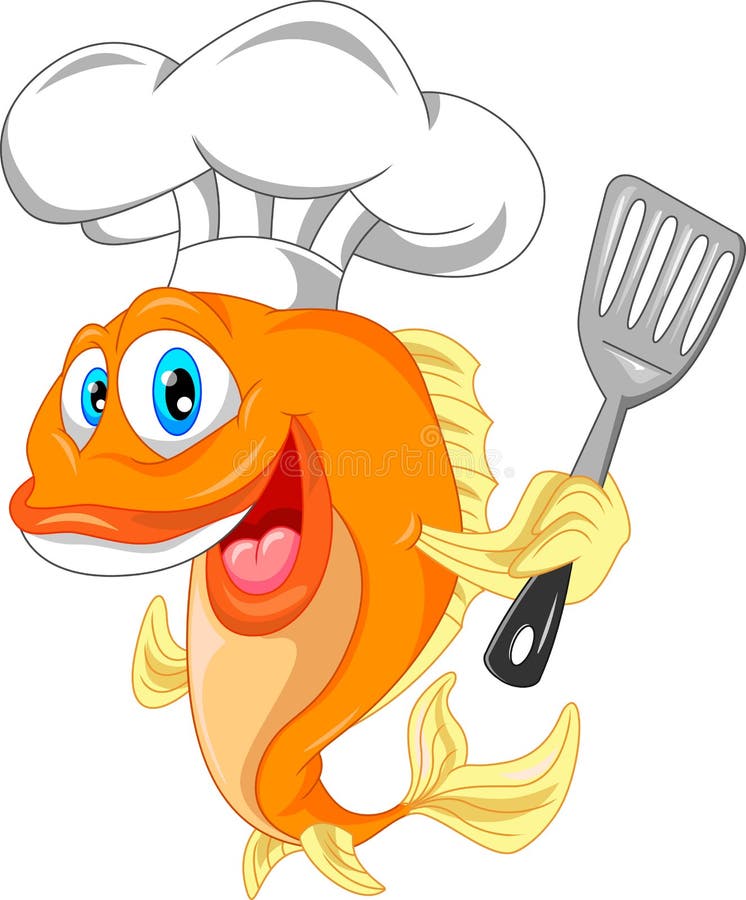 Cute Chef Fish with Spatula. Stock Vector - Illustration of culinary ...