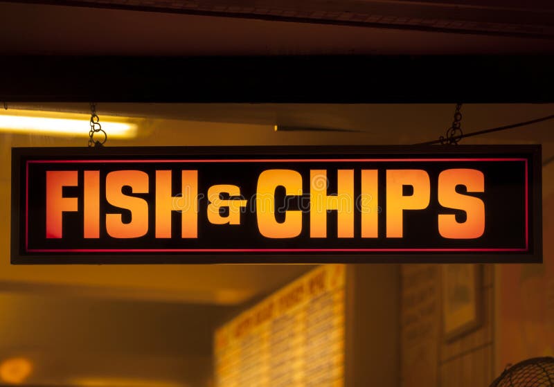 Fish and Chip Shop Neon Sign Stock Photo - Image of yellow, night: 33382942