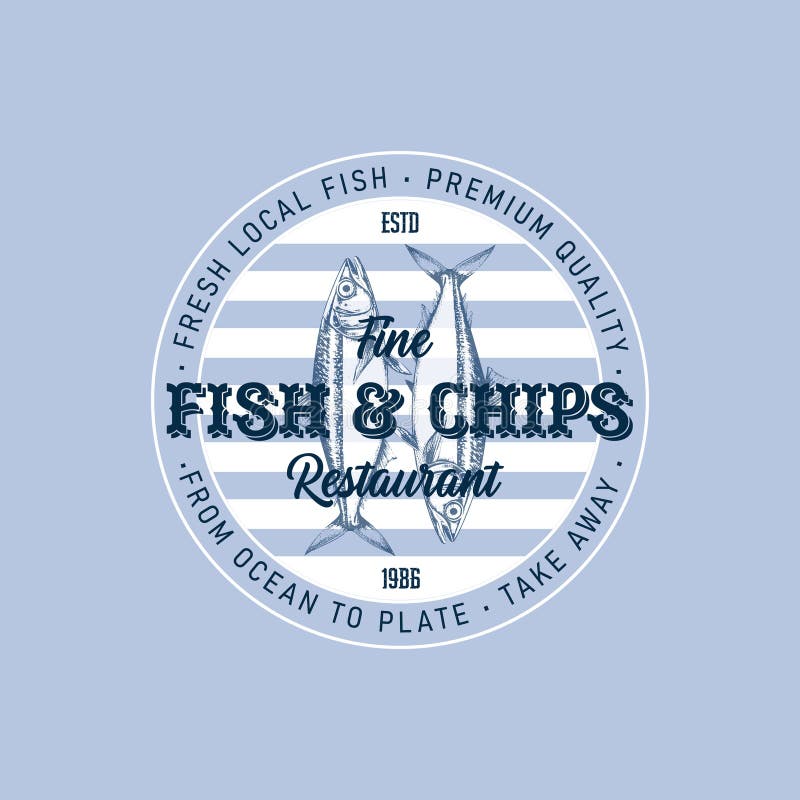 Fish and Chips Abstract Vector Card, Sign or Logo Template. Hand Drawn ...