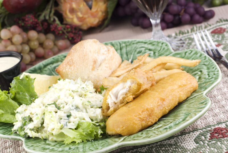 Fish and Chips Dinner stock photo. Image of food, green - 12846454