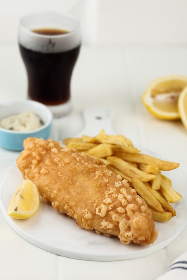 Fish and Chips with a Glass of Cola Stock Photo - Image of batter ...