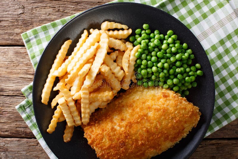 Fish and Chips with Green Peas Close-up on a Plate. Horizontal T Stock ...