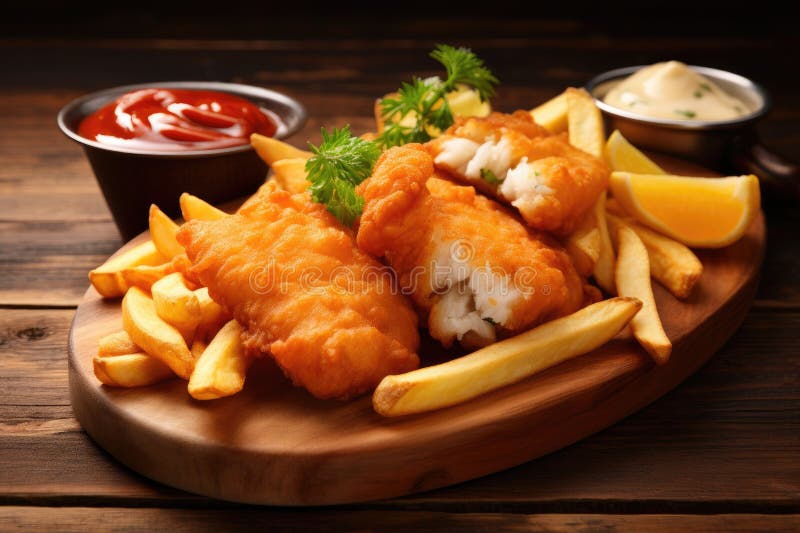 Fish and Chips with Ketchup on the Side Stock Illustration ...