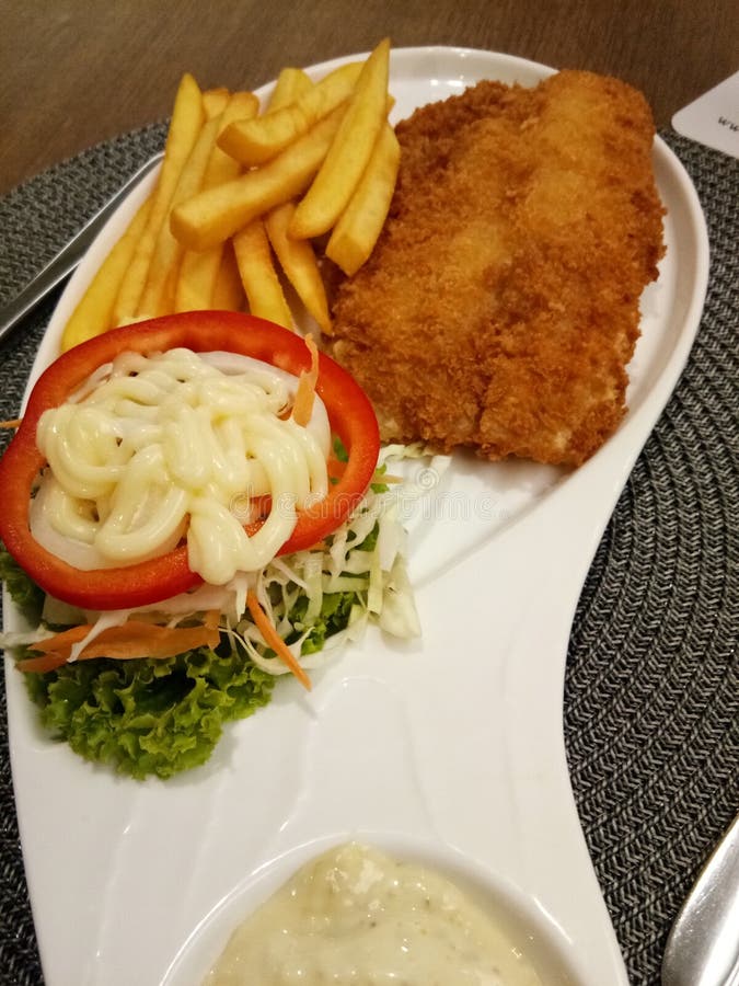 Fish and Chips, Lunch in Restaurant Stock Image - Image of battered ...