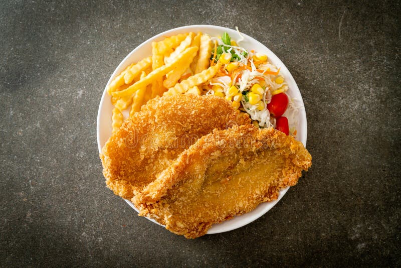 Fish and Chips with Mini Salad Stock Photo - Image of battered, mini ...