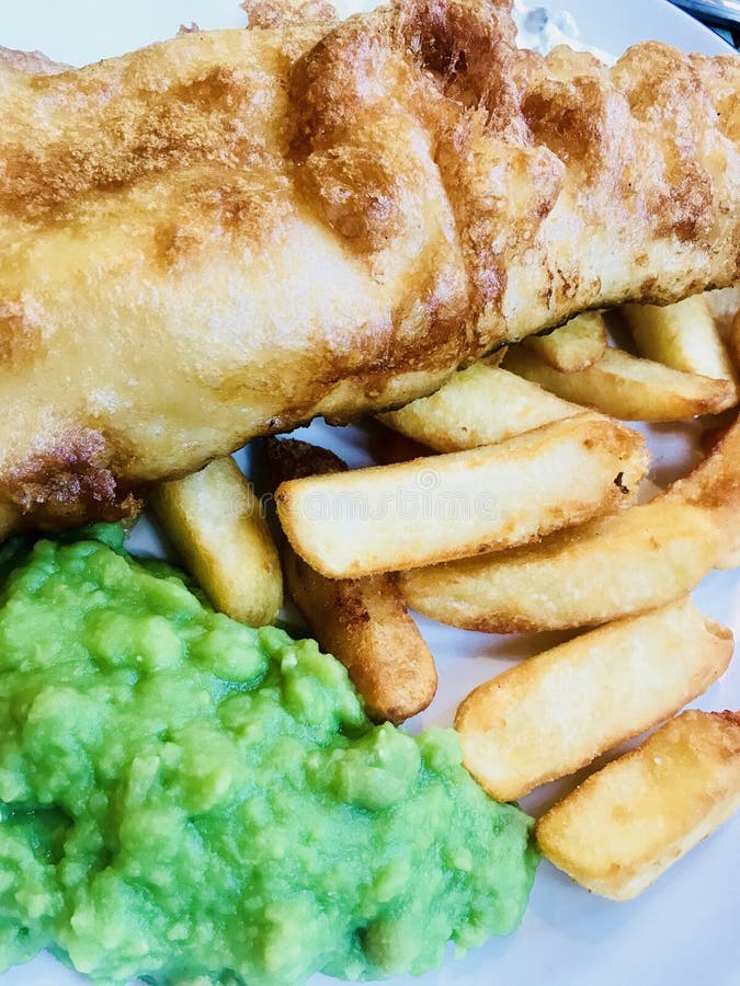 Fish And Chips With Mushy Peas Stock Photo - Image of french, dish ...
