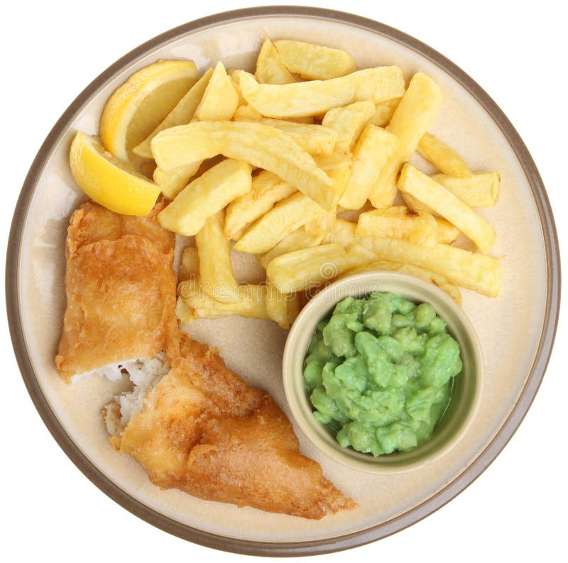 Fish, Chips and Mushy Peas Isolated Stock Photo - Image of british ...
