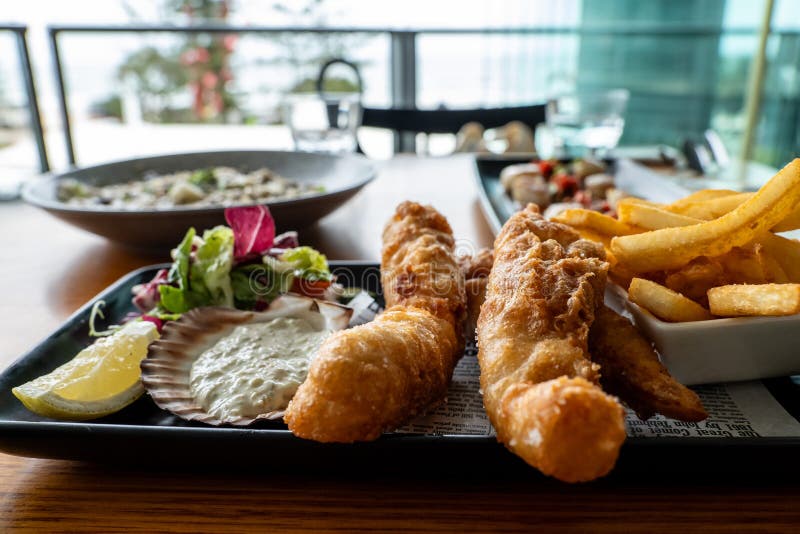 Fish and Chips at an Oceanside Restaurant Stock Image - Image of ...