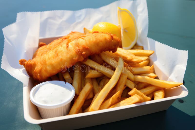 Fish and Chips in a Plain White Take-out Box Stock Image - Image of ...