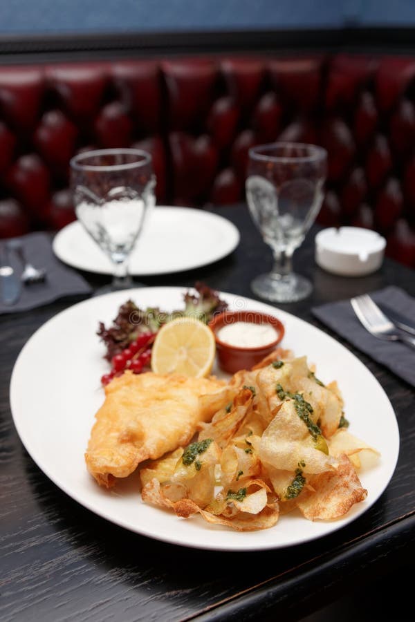 Fish and chips in plate stock photo. Image of fish, food - 45023116