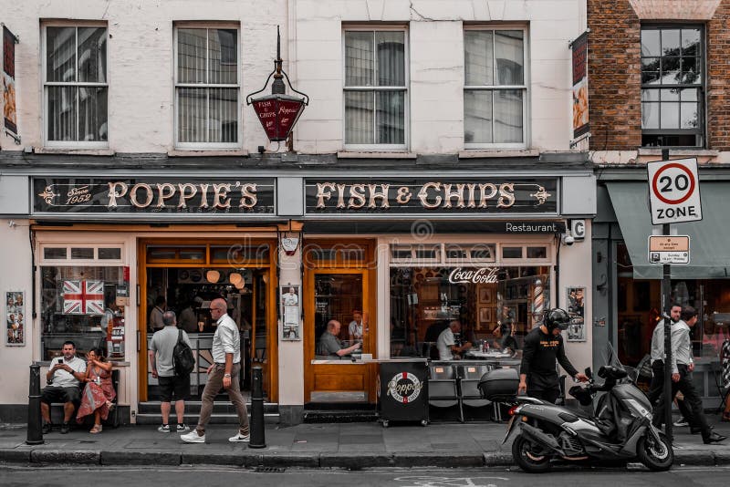 London-Fish and Chips Shop editorial photo. Image of building - 258467986