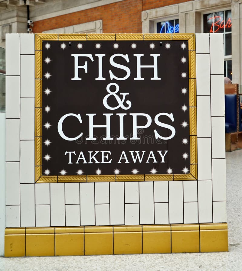 Fish and chips shop sign stock photo. Image of restaurant - 43054936