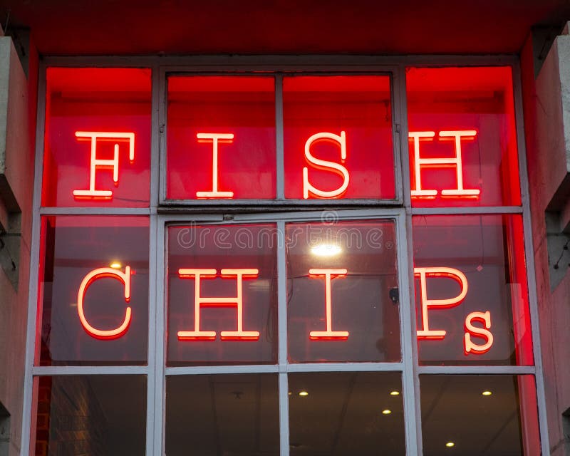 Fish and Chips Sign in Neon Lights Stock Image - Image of food, eating ...