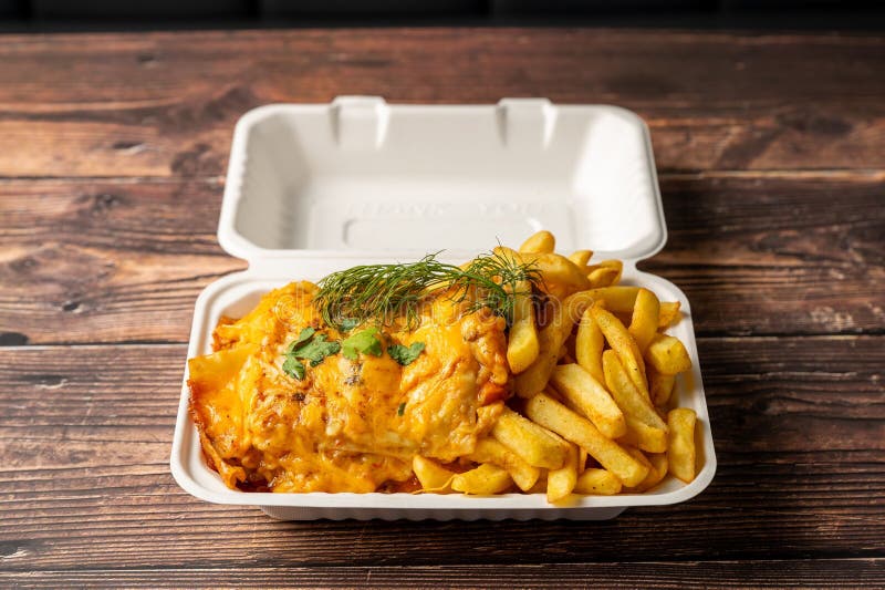 Fish and Chips in a Takeout Container Stock Image - Image of junk ...