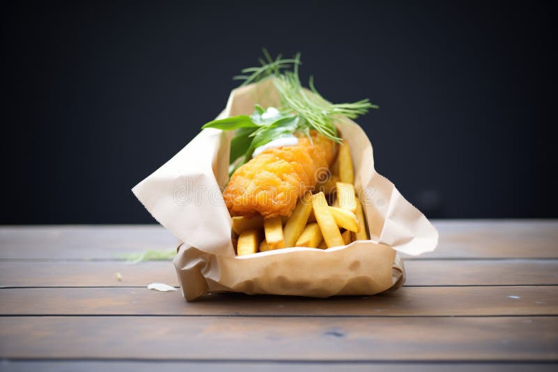 Fish and Chips Wrapped in Plain Paper, Takeaway Style Stock Photo ...