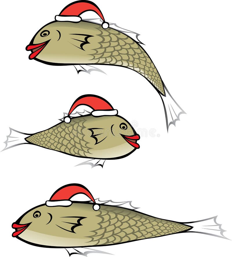 Christmas Fish In Santa Red Hat.Vintage Drawing Ca Stock Vector ...