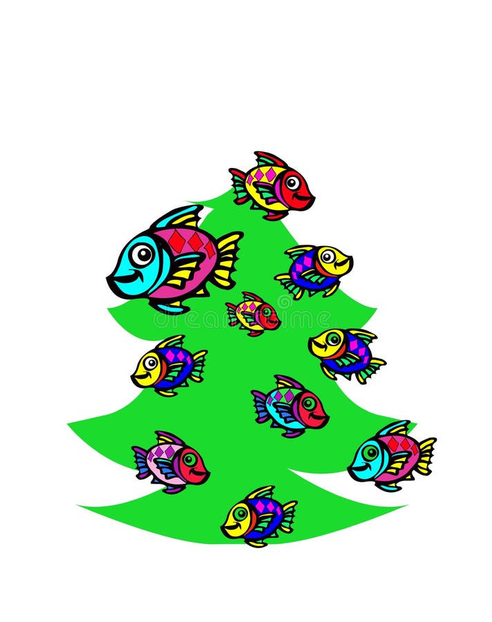 Fish at the Christmas tree stock illustration. Illustration of green ...