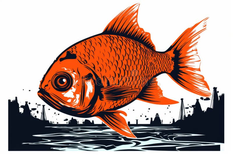 A Fish with a City in the Background. Contaminated Water, Radioactive ...