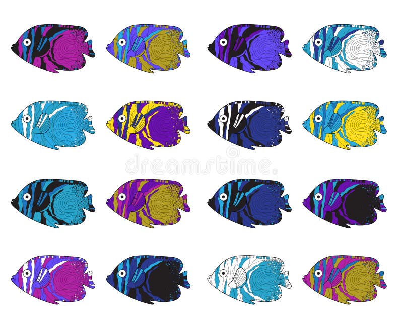 Fish Colorful Set. Hand Drawing. Vector Illustration. Stock Vector ...