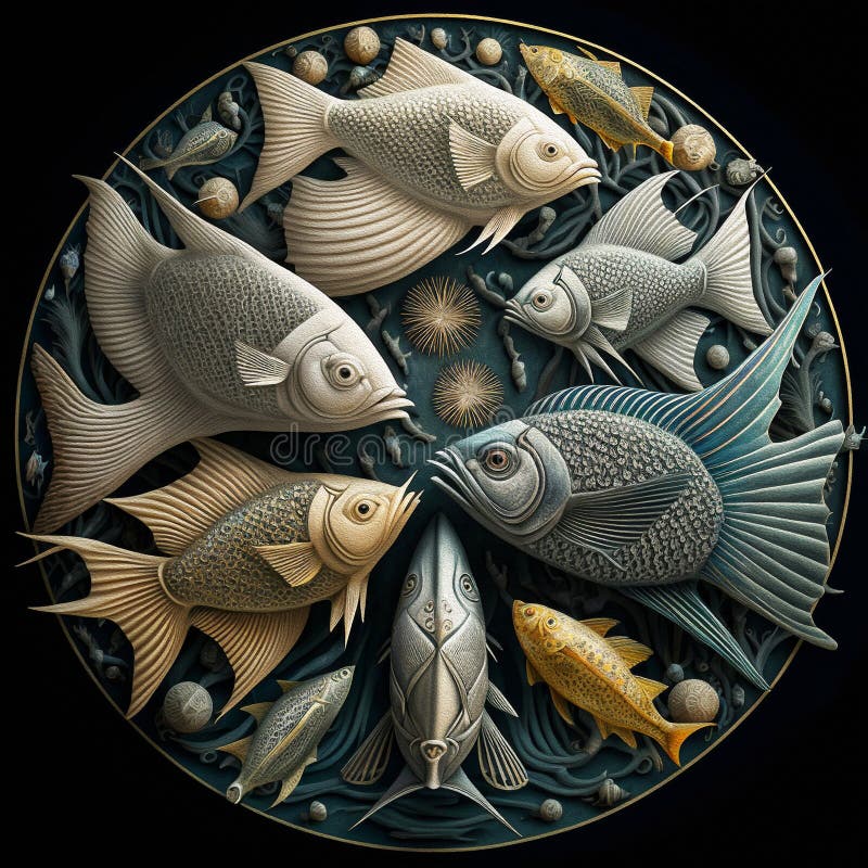 Fish Composition Vintage Style Stock Illustration - Illustration of ...