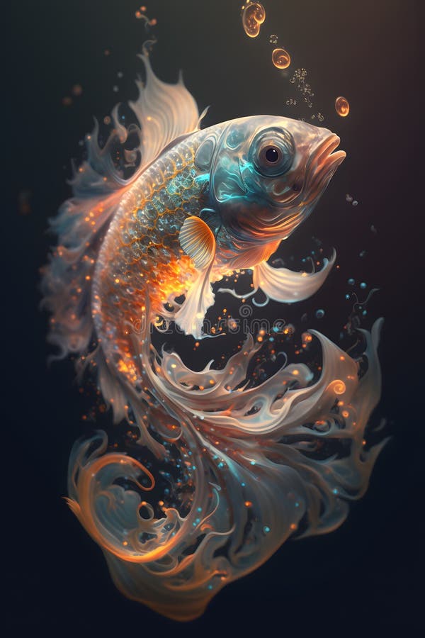 A Fish Connected To the Galactic Nebula. Fish on a Black Background ...