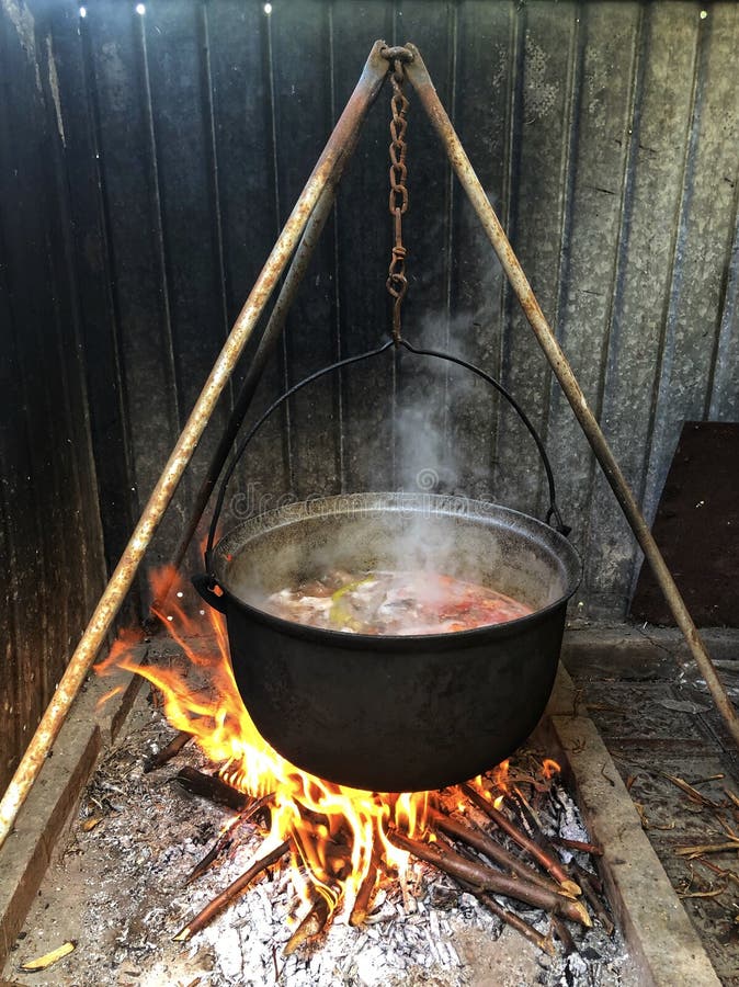Fish Soup in a Cauldron on Fire Stock Photo - Image of yard, fire ...