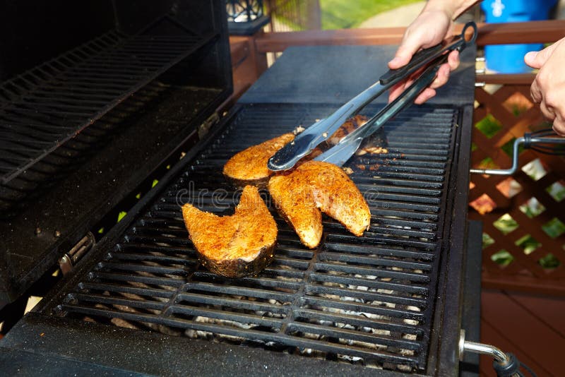 Fish Cooking on Barbecue Grill. Stock Photo - Image of grill, meal ...