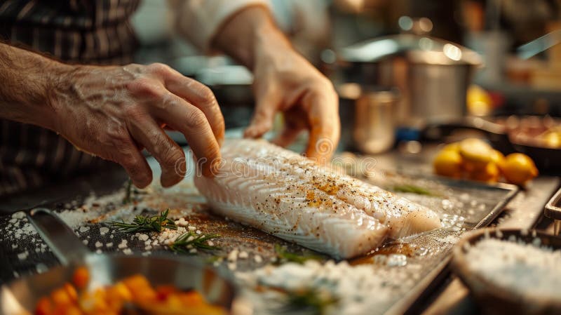 Fish cooking process stock image. Image of chef, healthy - 353004381