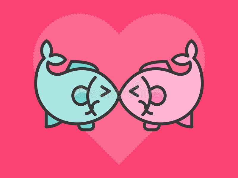 Fish Couple Cartoon Vector on Pink Background Stock Vector ...