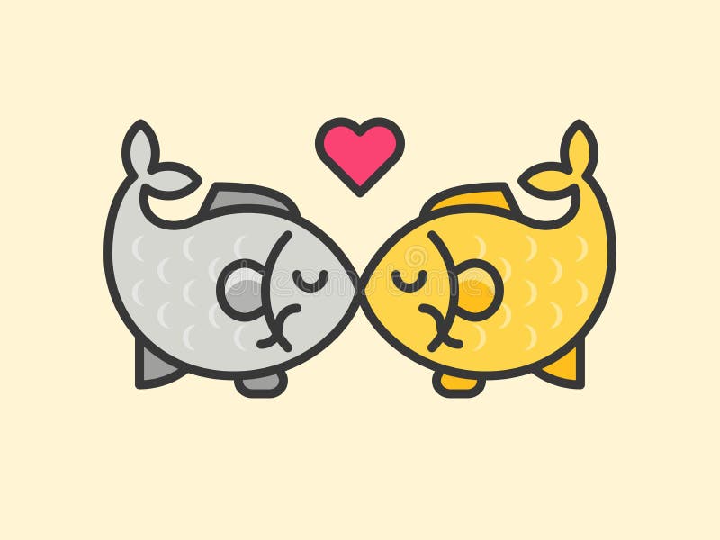 Fish Couple Cartoon Vector on Yellow Background Stock Vector ...