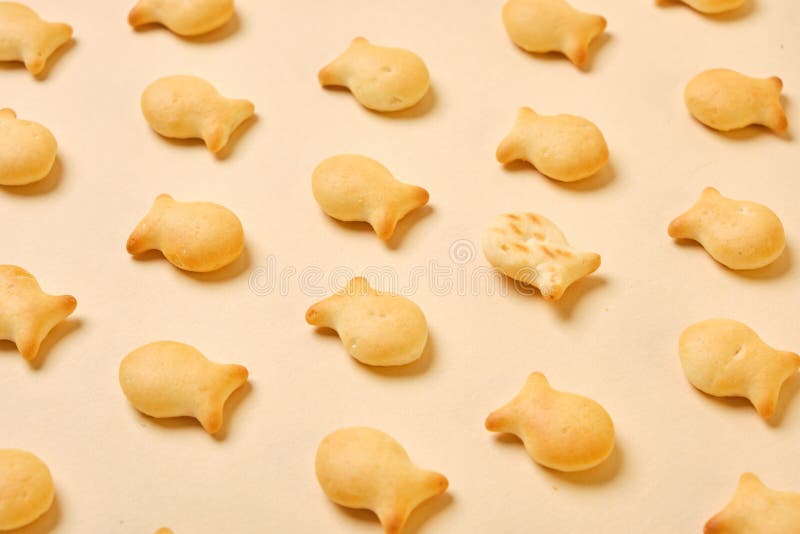 Fish Crackers on Beige Background Top View Stock Photo - Image of ...