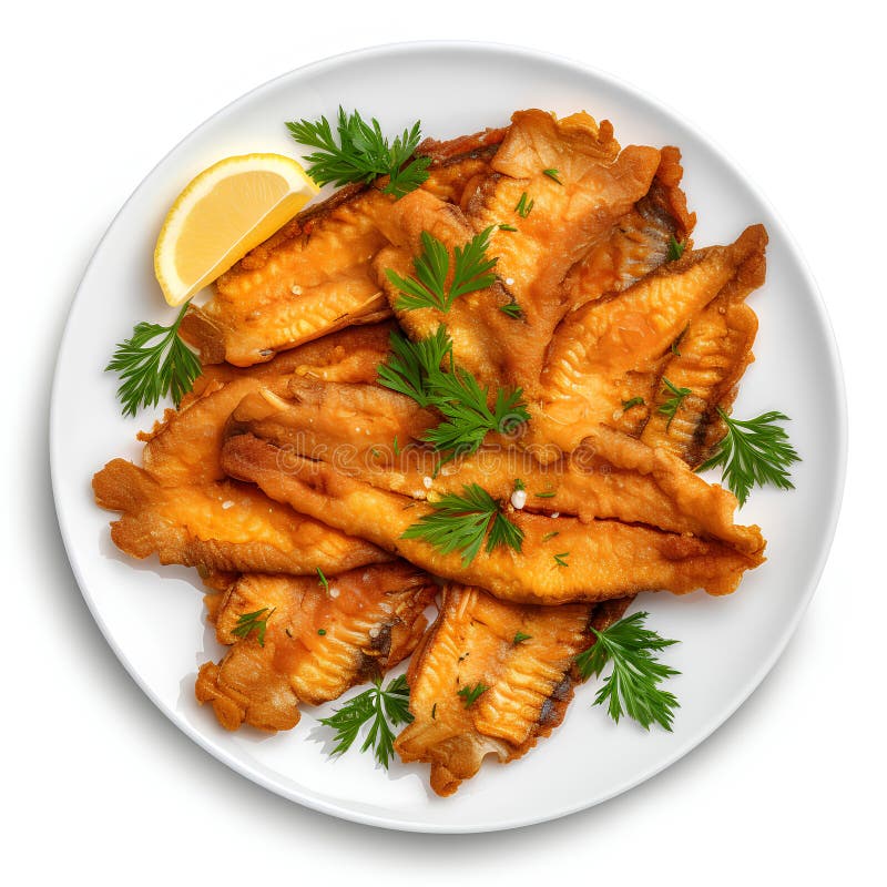 Several Fried Boneless Fish Fillets in a Plate on a White Background ...