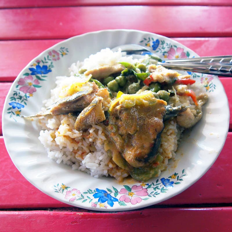 Fish curry with rice stock image. Image of spicy, closeup - 188981649