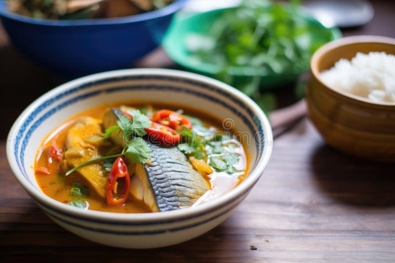 Fish Curry with Tomatoes and Cilantro in a Ceramic Bowl Stock Image ...