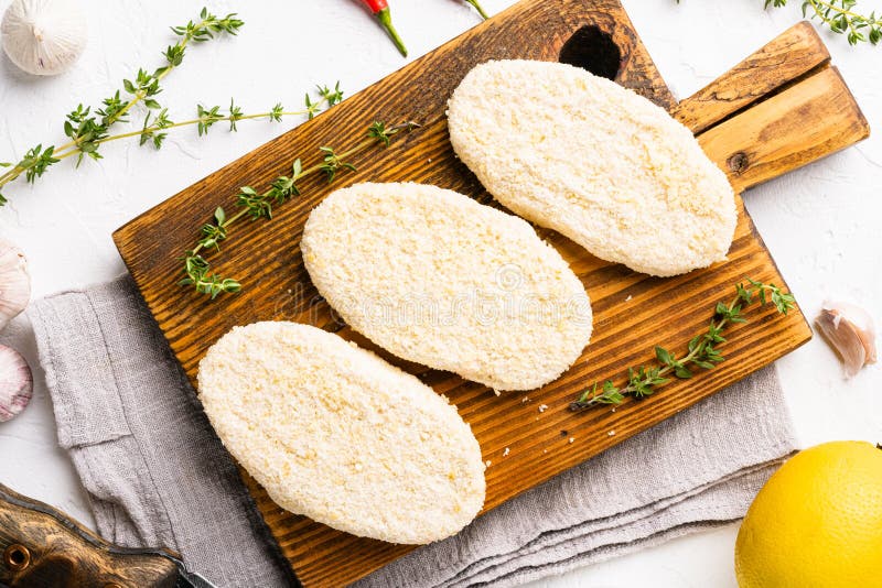 Fish Cutlets from Minced Cod, on White Stone Table Background, Top View ...