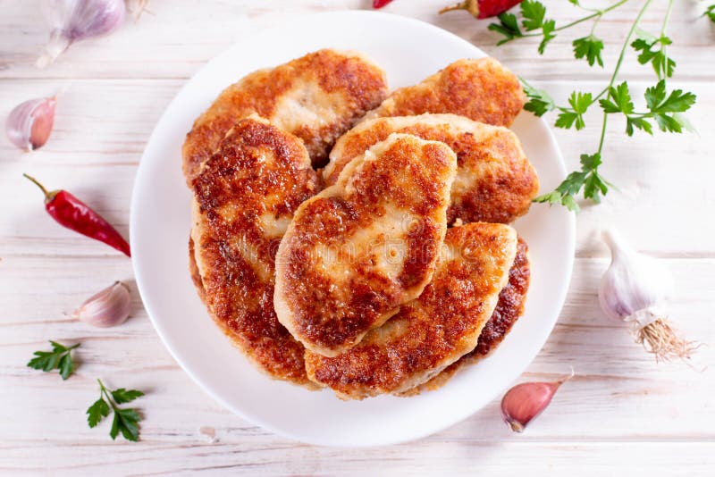 Fish Cutlets on a Plate on Table .Top View Stock Image - Image of ...