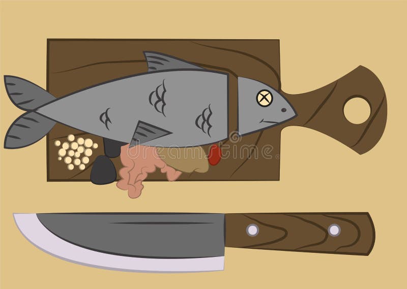 Fish on a cutting board stock vector. Illustration of knife - 74984210