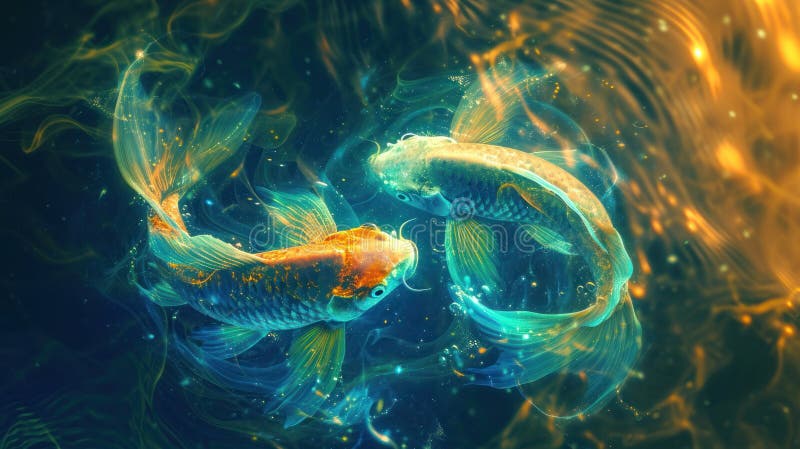 Fish in the Dance of Aquatic Streams of Light. Stock Illustration ...