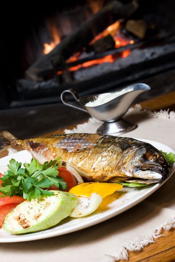 Cod fish dinner stock image. Image of mushroom, detail - 25540585