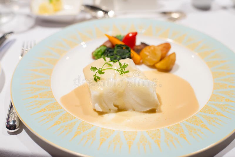 Fish Dish - Fish Fillet in Sauce and Vegetables Stock Image - Image of ...