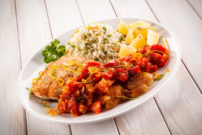 Fish Dish - Fried Fish with Rice Stock Photo - Image of appetizer ...
