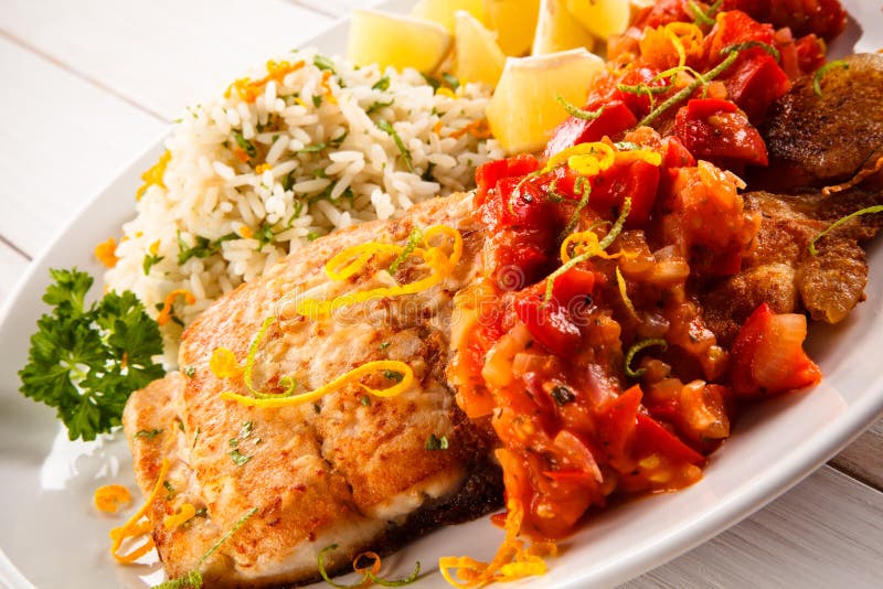 Fish Dish - Fried Fish with Rice Stock Photo - Image of barbecued ...
