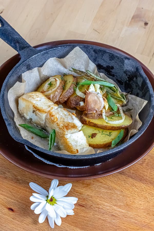 Fish Dish - Fried Fish, Fried Potatoes and Vegetables Stock Photo ...
